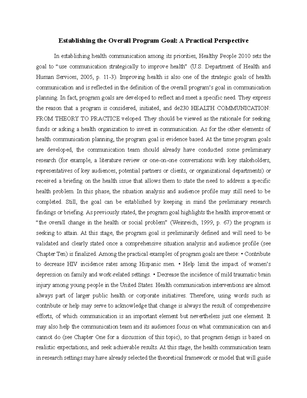 Establishing the Overall Program Goal-A Practical Perspective ...