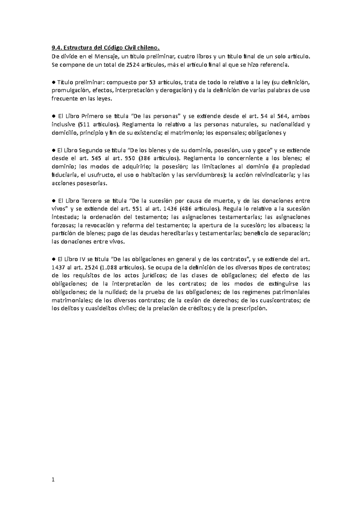 Estructura DEL Codigo Civil - Estructura del Código Civil chileno. De ...