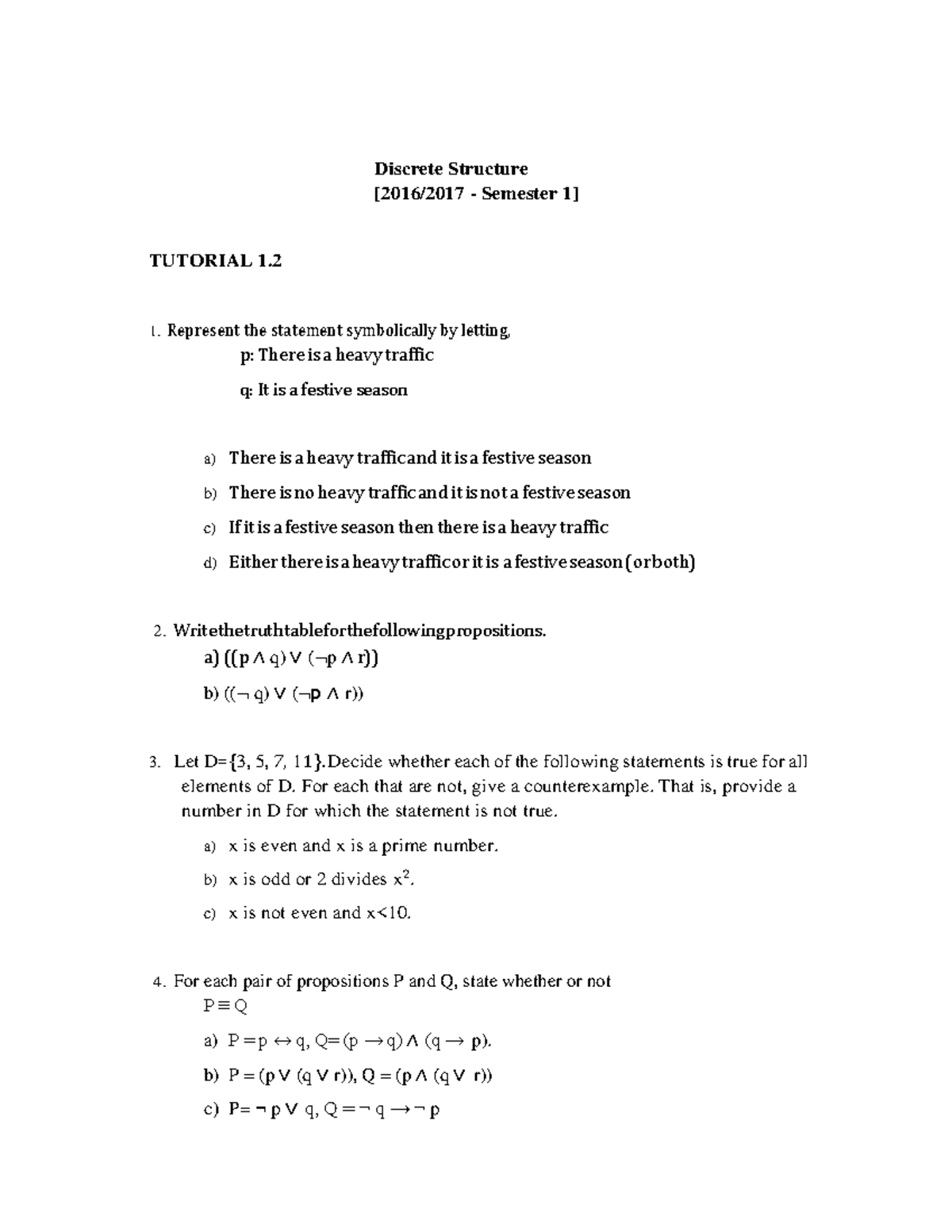 Tutorial 12 Discrete Structure Discrete Structure 20162017 Semester 1 Tutorial 1 1