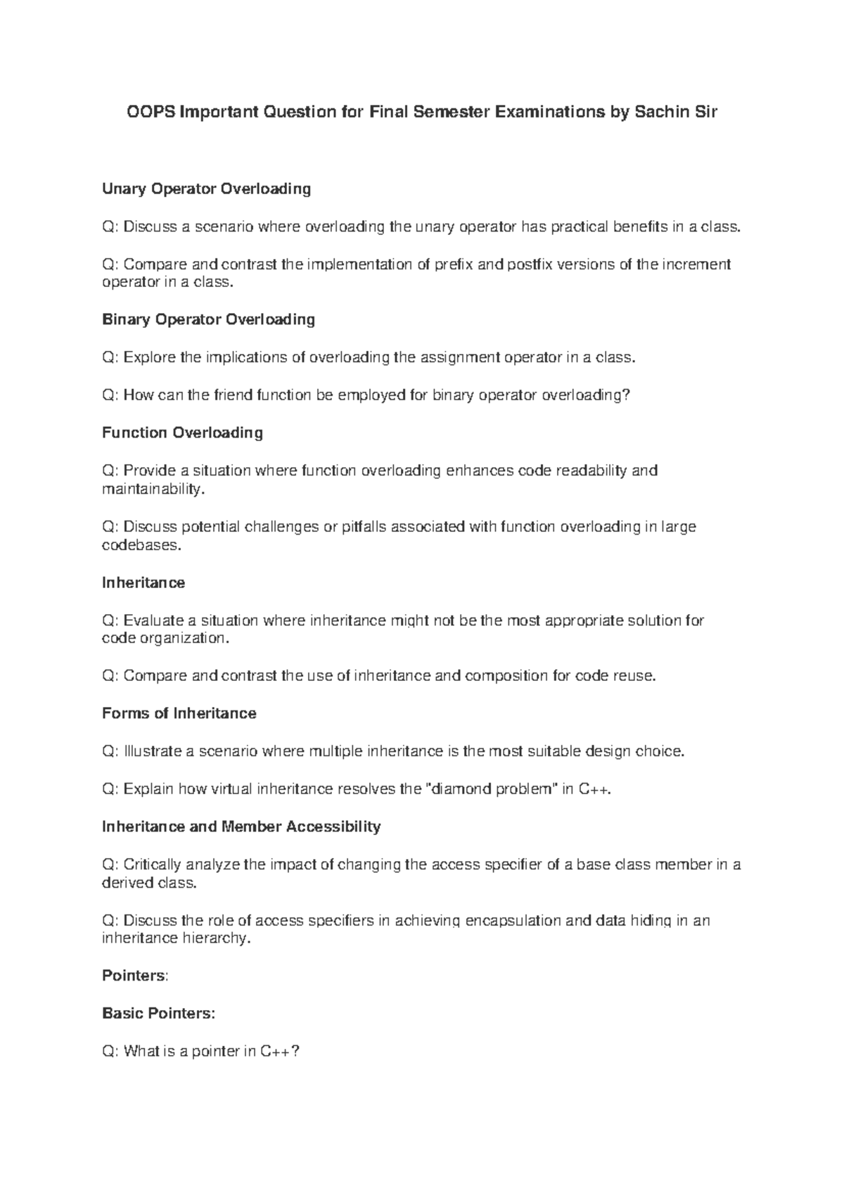 OOPS Important Questions - Q: Compare and contrast the implementation of prefix and postfix ...