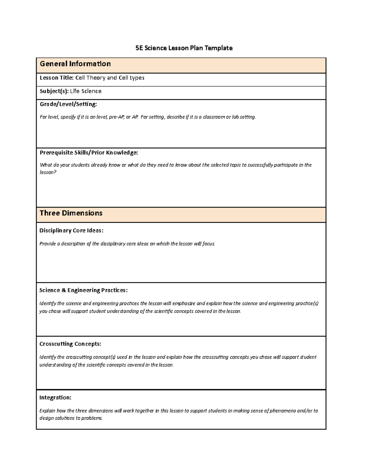5e Lesson Plan Template Science 5E Science Lesson Plan Template