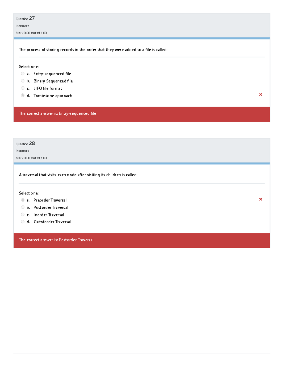 EXAM Questions CS 3303 PART 4 - Incorrect Mark 0 out of 1. Question 28 Incorrect Mark 0 out of 1 ...