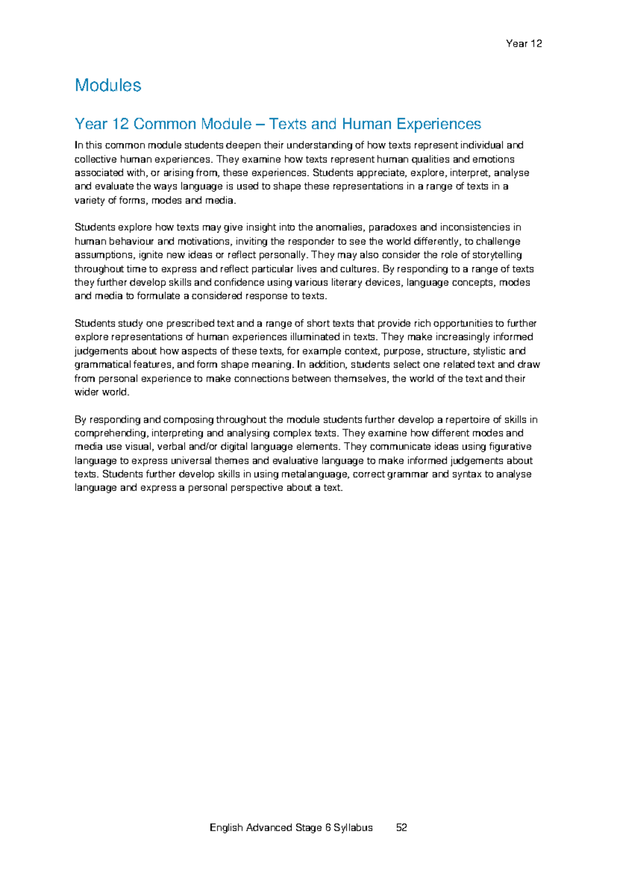 English Advanced Stage 6 Syllabus 2017 - Modules Year 12 Common Module ...