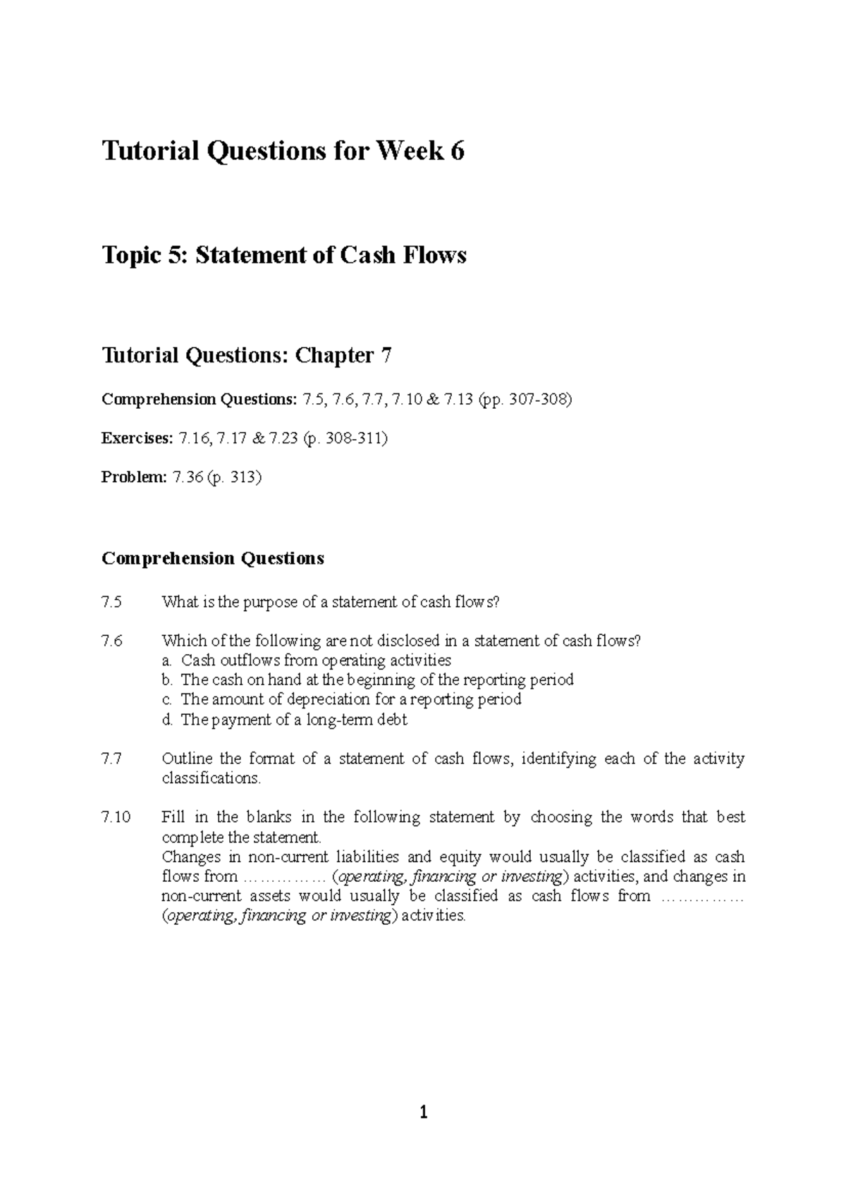 Topic 5 Tutorial Questions - Tutorial Questions for Week 6 Topic 5 ...