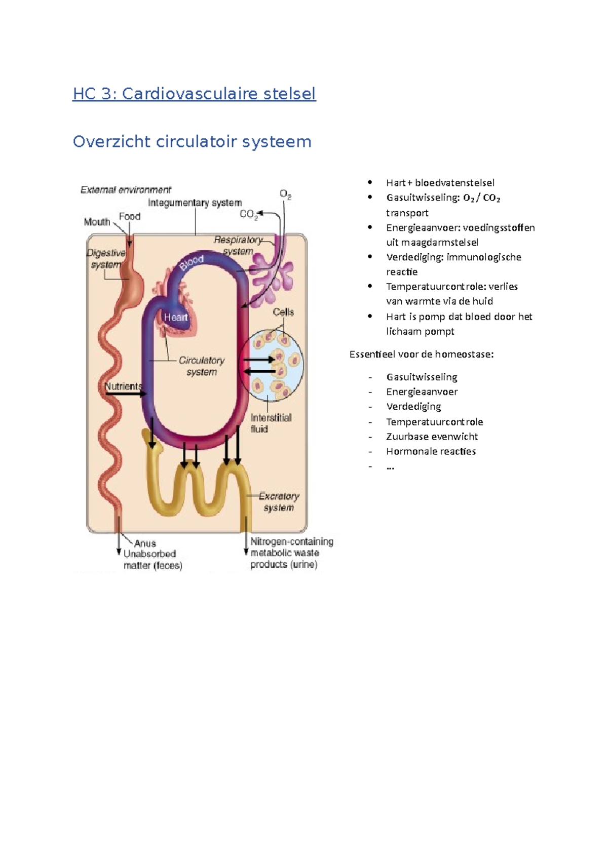 HC 1.4.3: cardiovasculair stelsel - HC 3: Cardiovasculaire stelsel Overzicht circulatoir systeem ...
