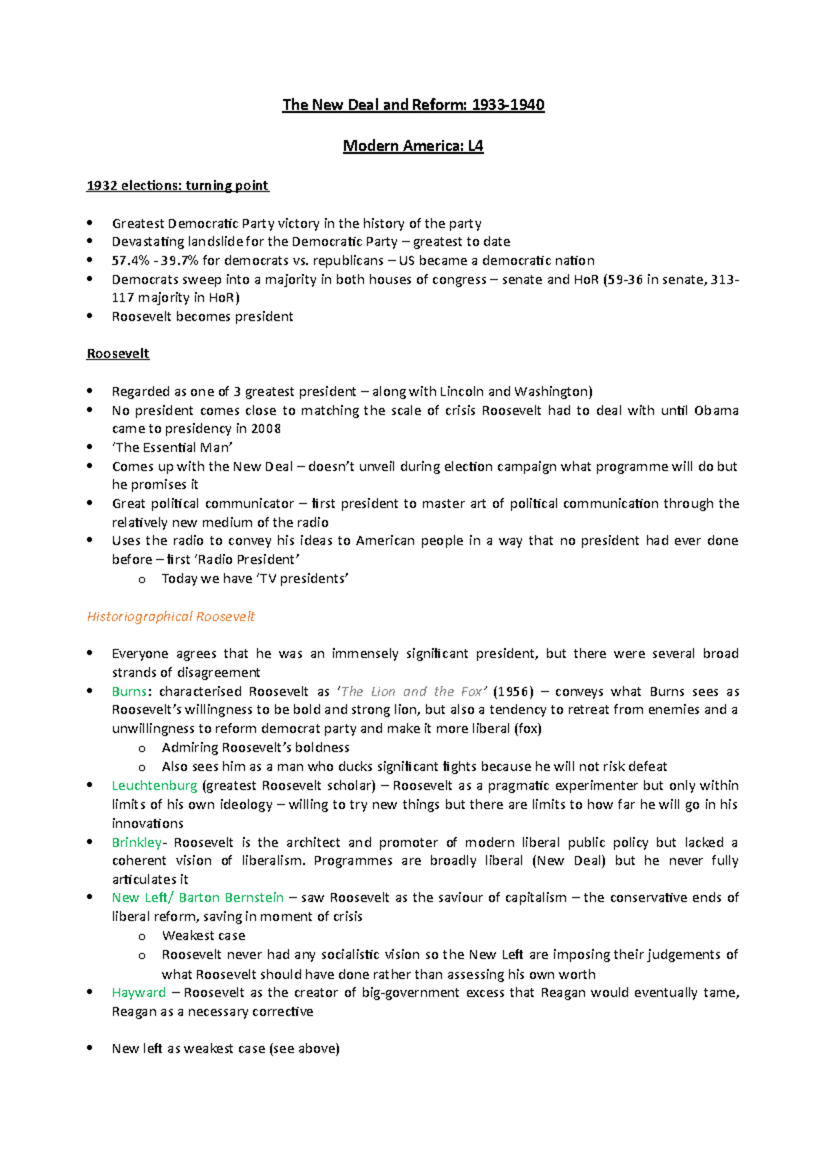 Modern America L4 - Lecture notes 4 - The New Deal and Reform: 1933 ...