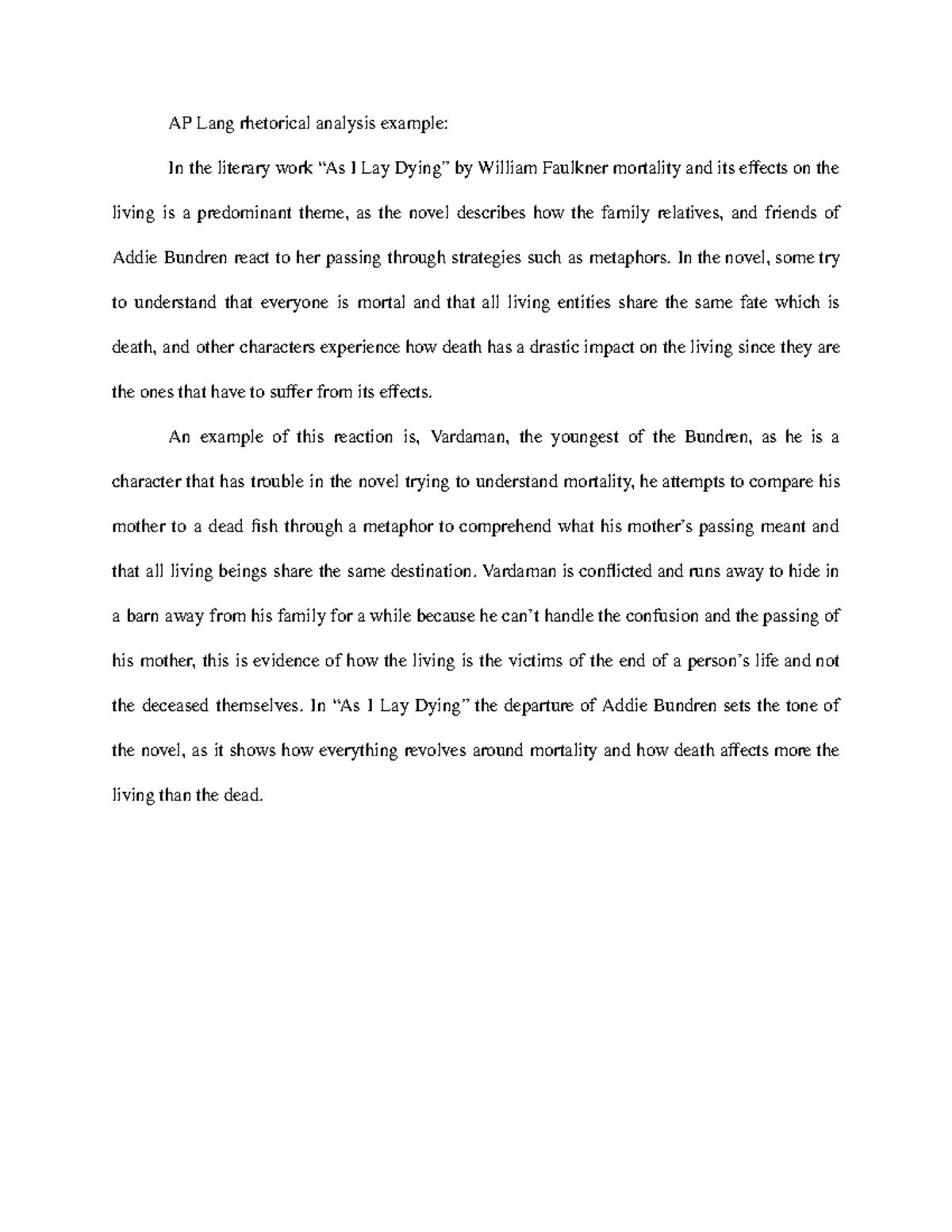 AP Lang example #5 - This is one of my samples that I wrote on my own ...