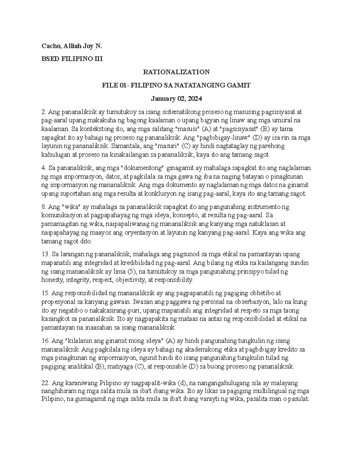Ratio 1- FILE 01 - Cacho, Alliah Joy N. BSED FILIPINO III ...