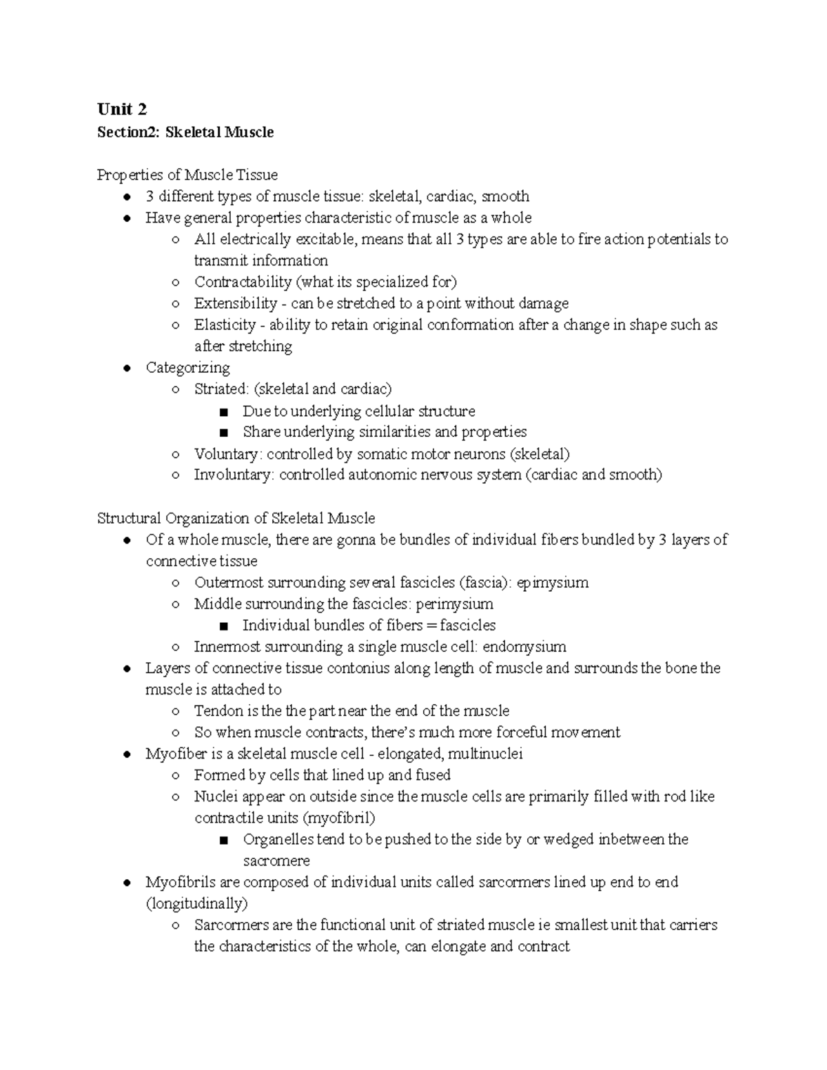 Biol 4160 2.2 Skeletal Muscle - Unit 2 Section2: Skeletal Muscle ...
