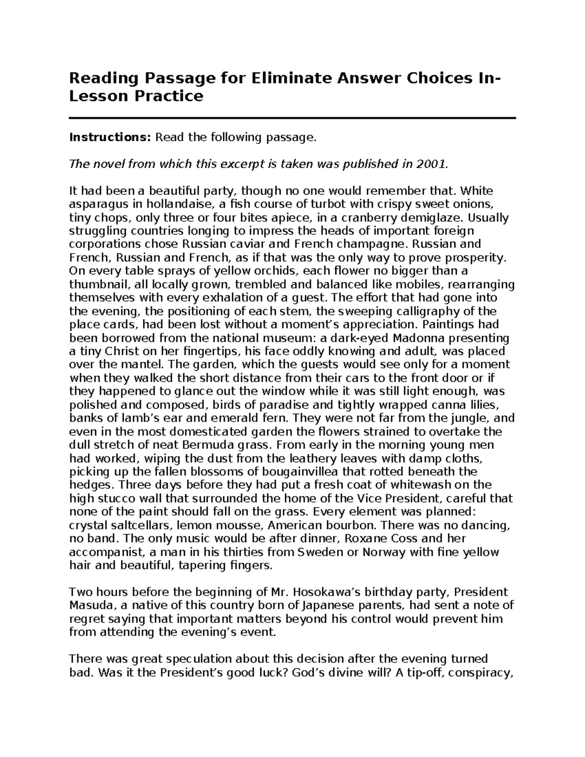 Mc eliminatechoices passage - Reading Passage for Eliminate Answer ...