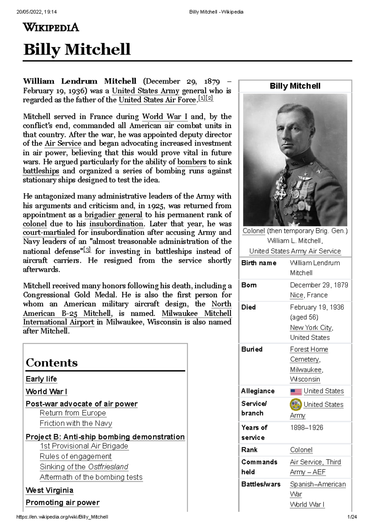 Billy Mitchell - SAD - Billy Mitchell Colonel (then temporary Brig. Gen ...