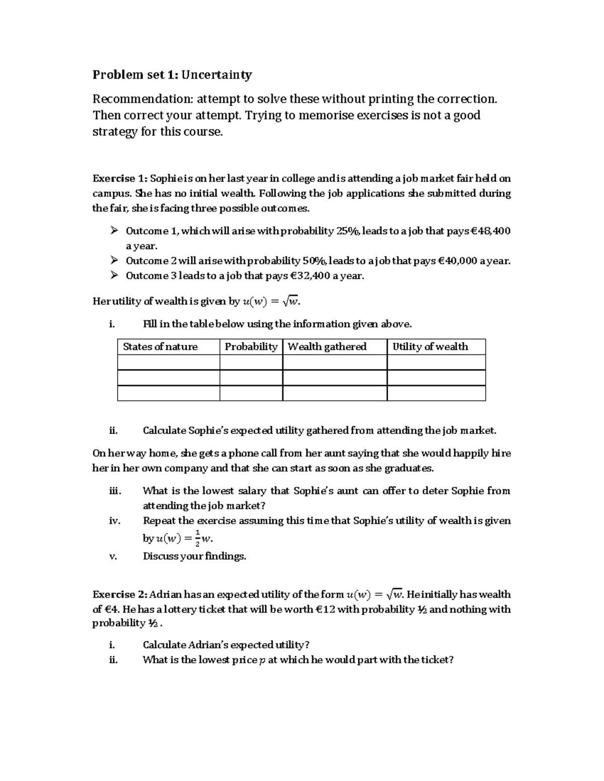 Prob Set Uncertainty - Problem set 1: Uncertainty Recommendation ...