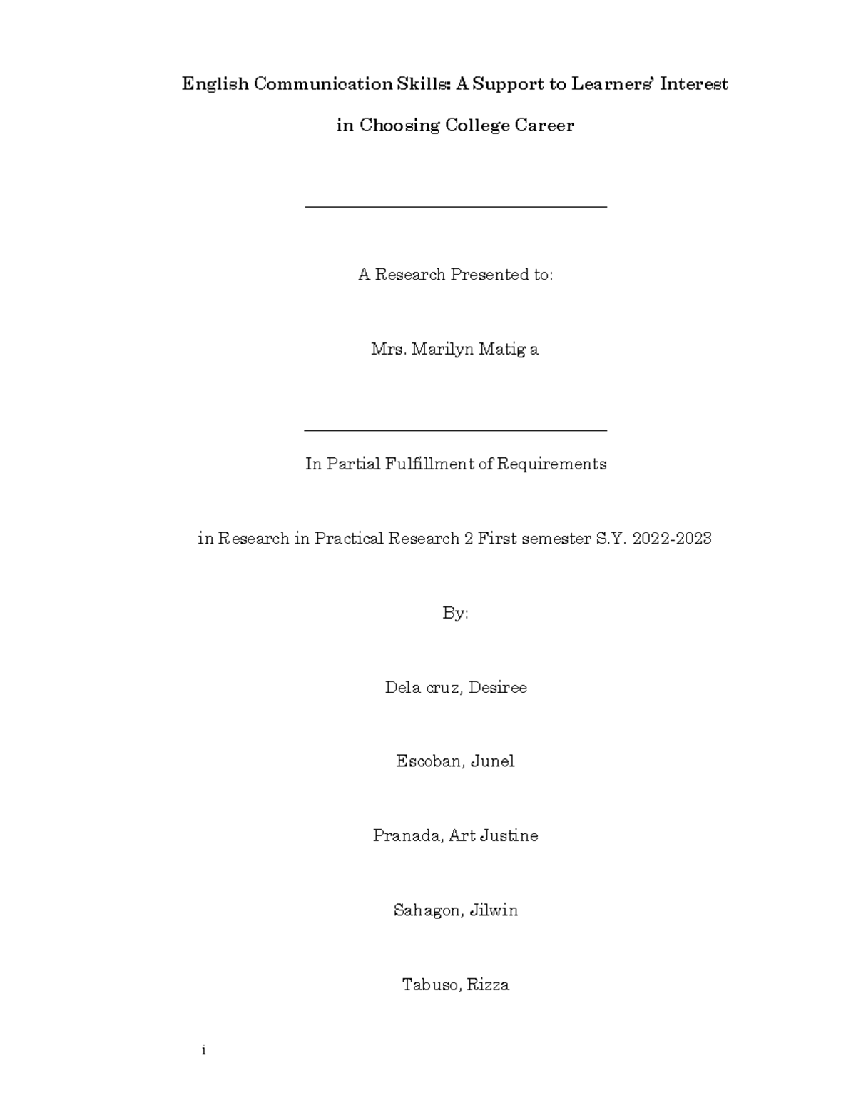 Chapter 1 English Communication Skills I English Communication