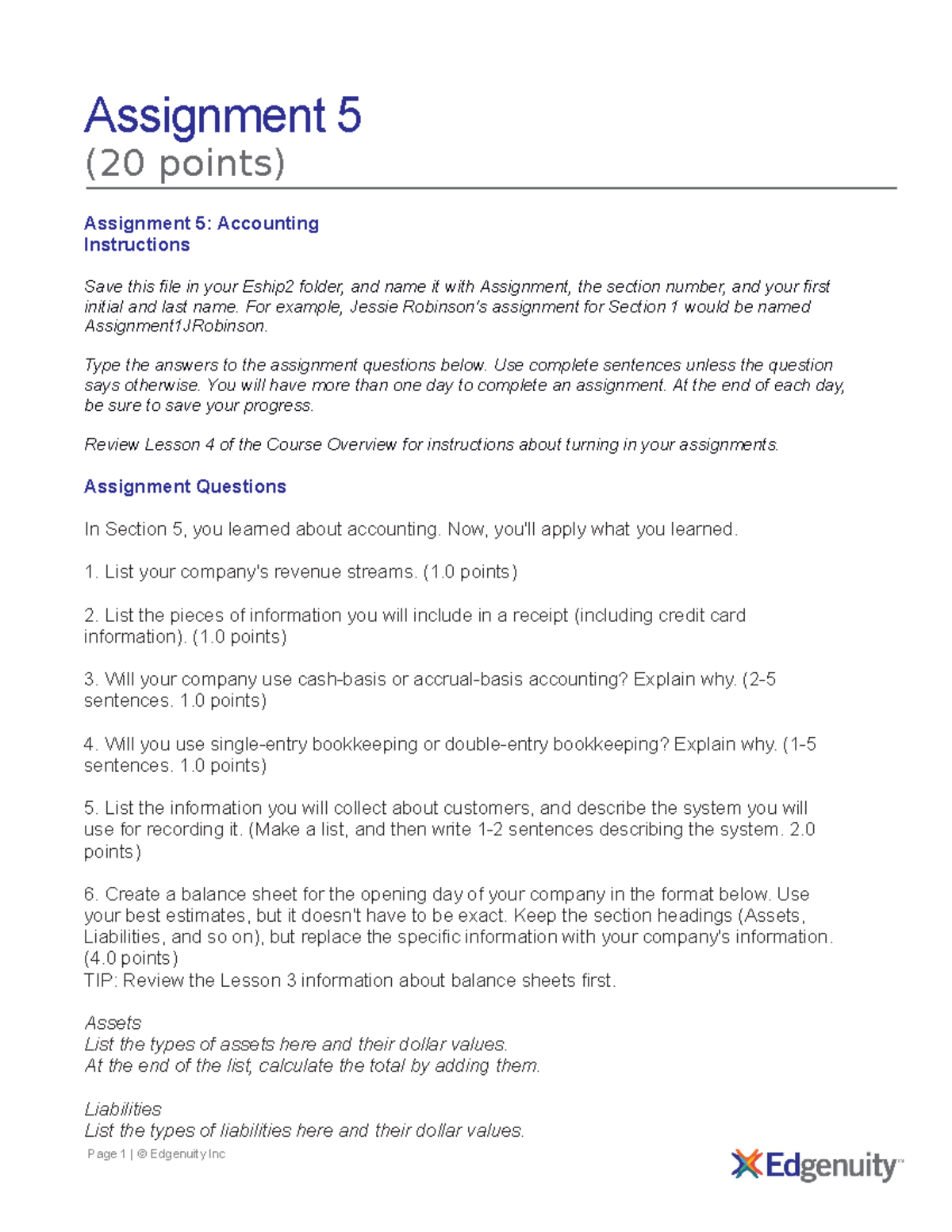 Assignment 5 - EL5725 - just work - Assignment 5 (20 points) Assignment ...