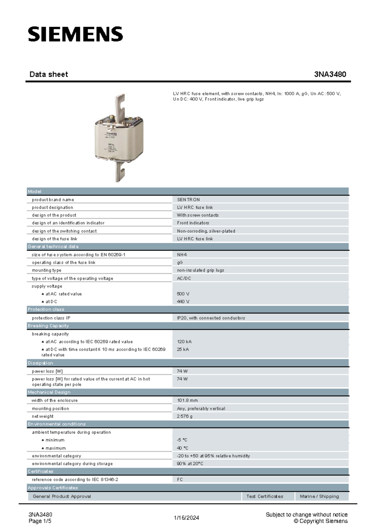 3NA3480 datasheet en - Data sheet 3NA LV HRC fuse element, with screw ...