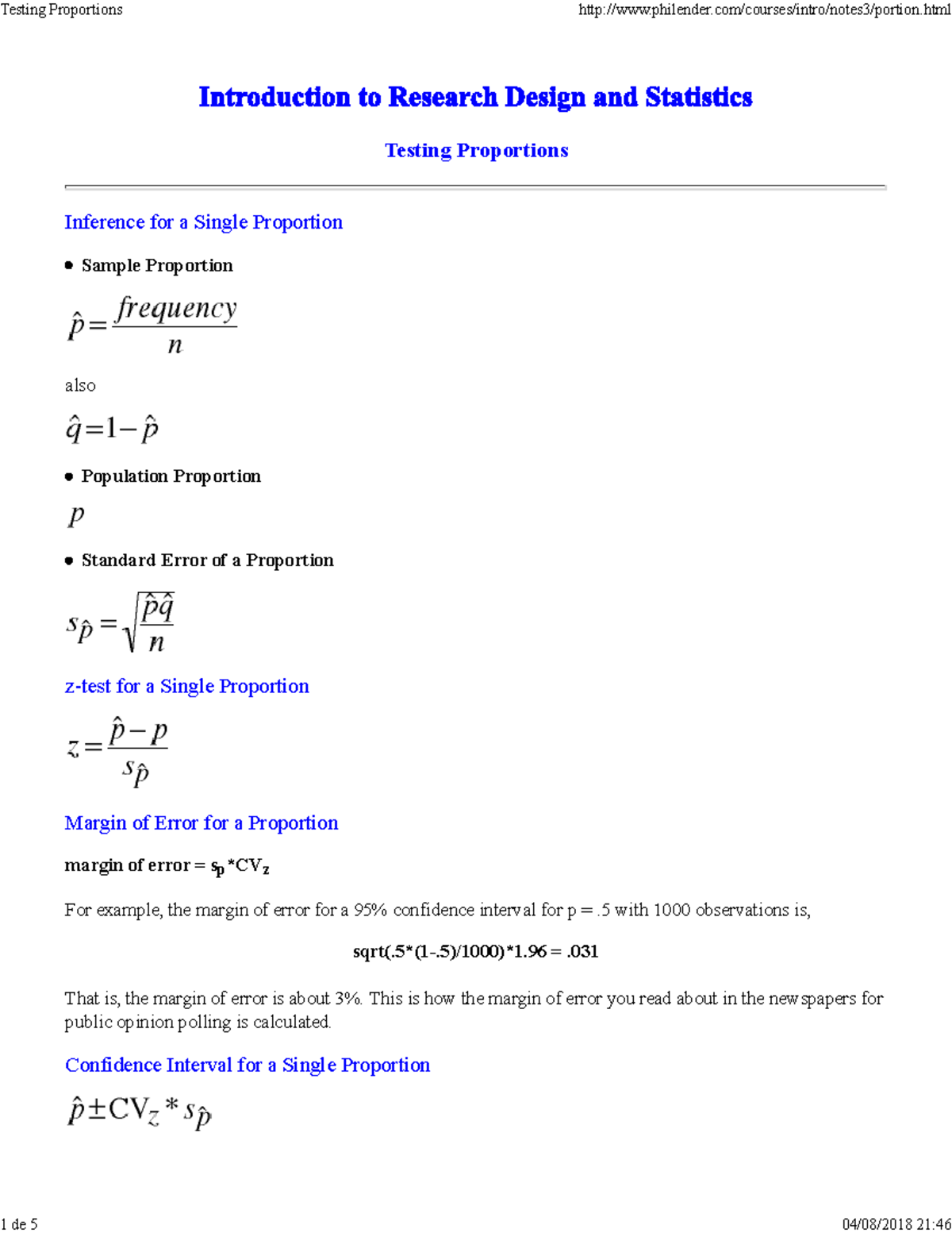 Testing Proportions prtest - Testing Proportions Inference for a Single ...