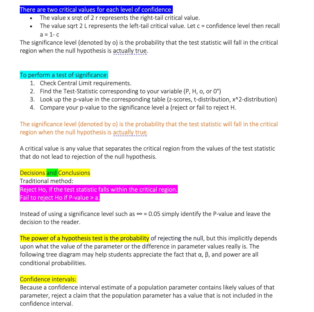 Stat - Stat 300 NOTES - There are two critical values for each level of ...