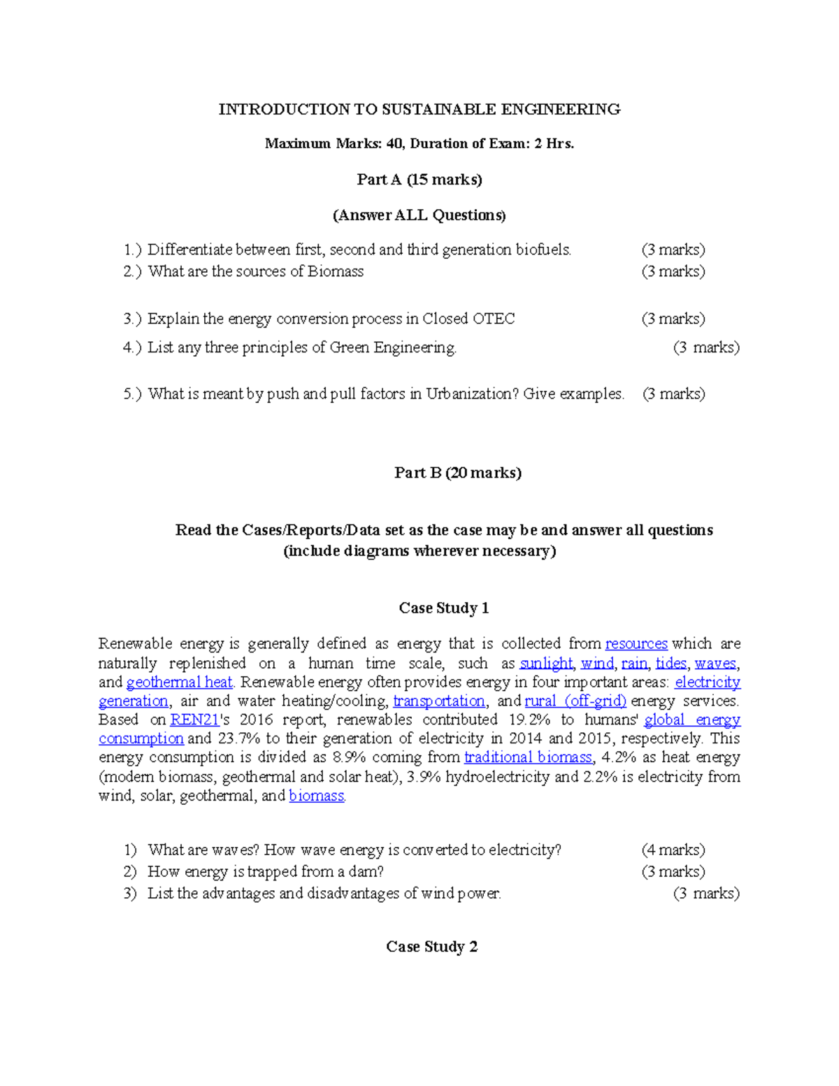 3rd series ISE - INTRODUCTION TO SUSTAINABLE ENGINEERING Maximum Marks ...