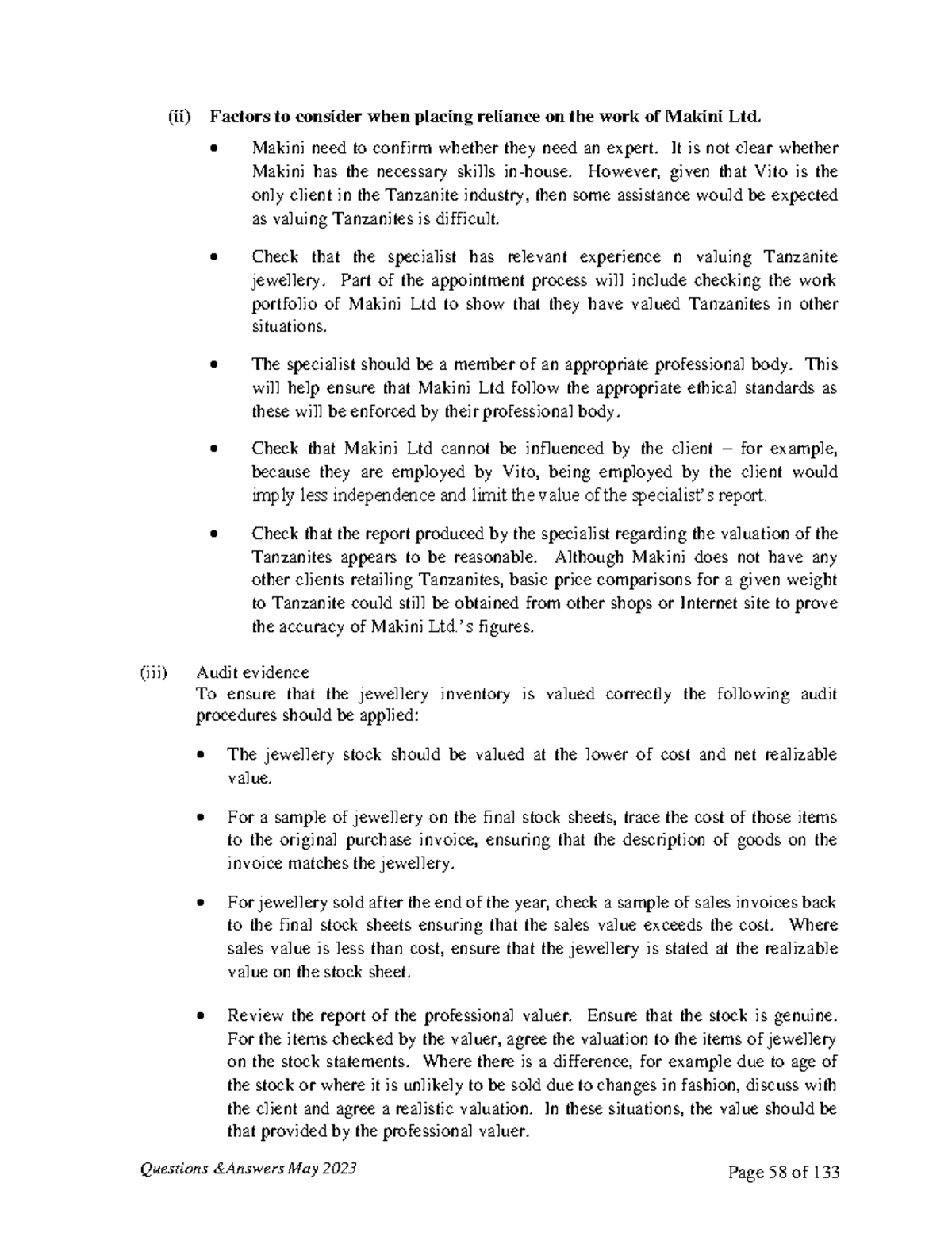 Auditing - PAST PAPER ANSWERS - (ii) Factors to consider when placing ...