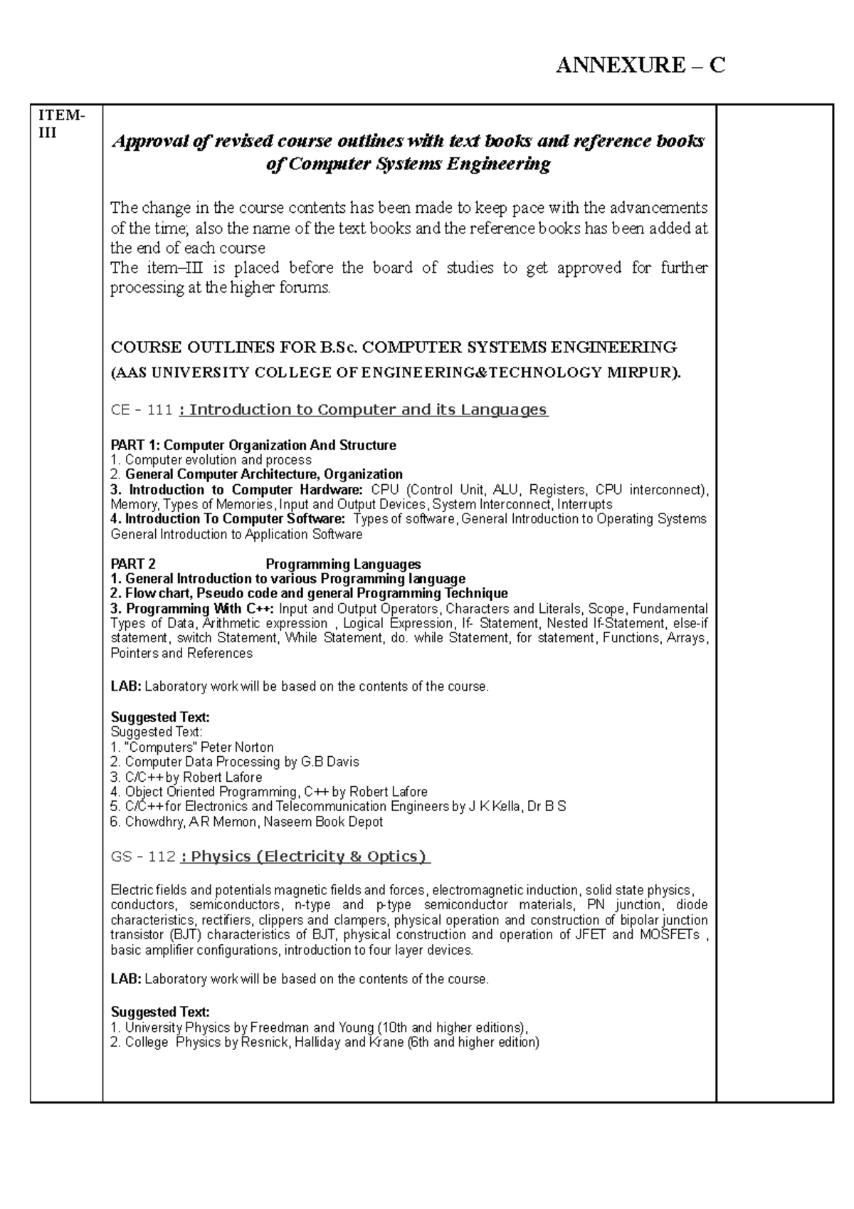 BS CSE Course Outline - Summary Embedded and Real Time System - ITEM ...