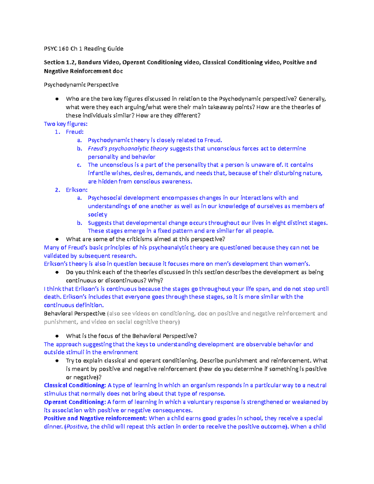 PSYC 160 Ch 1.2 Reading Guide - PSYC 160 Ch 1 Reading Guide Section 1 ...