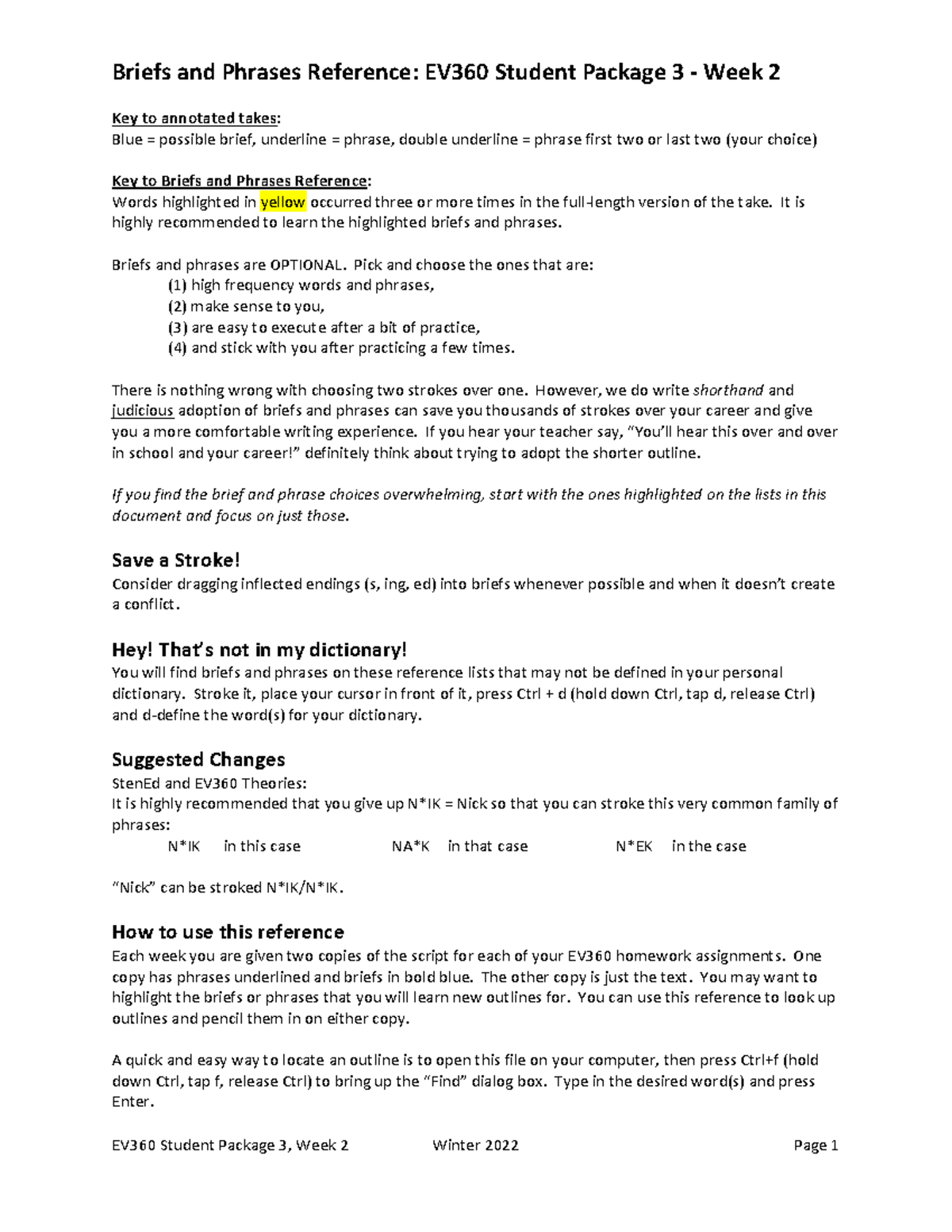 W2 Briefs and Phrases Reference EV360 SP 3 - Briefs and Phrases Reference: EV360 Student Package ...