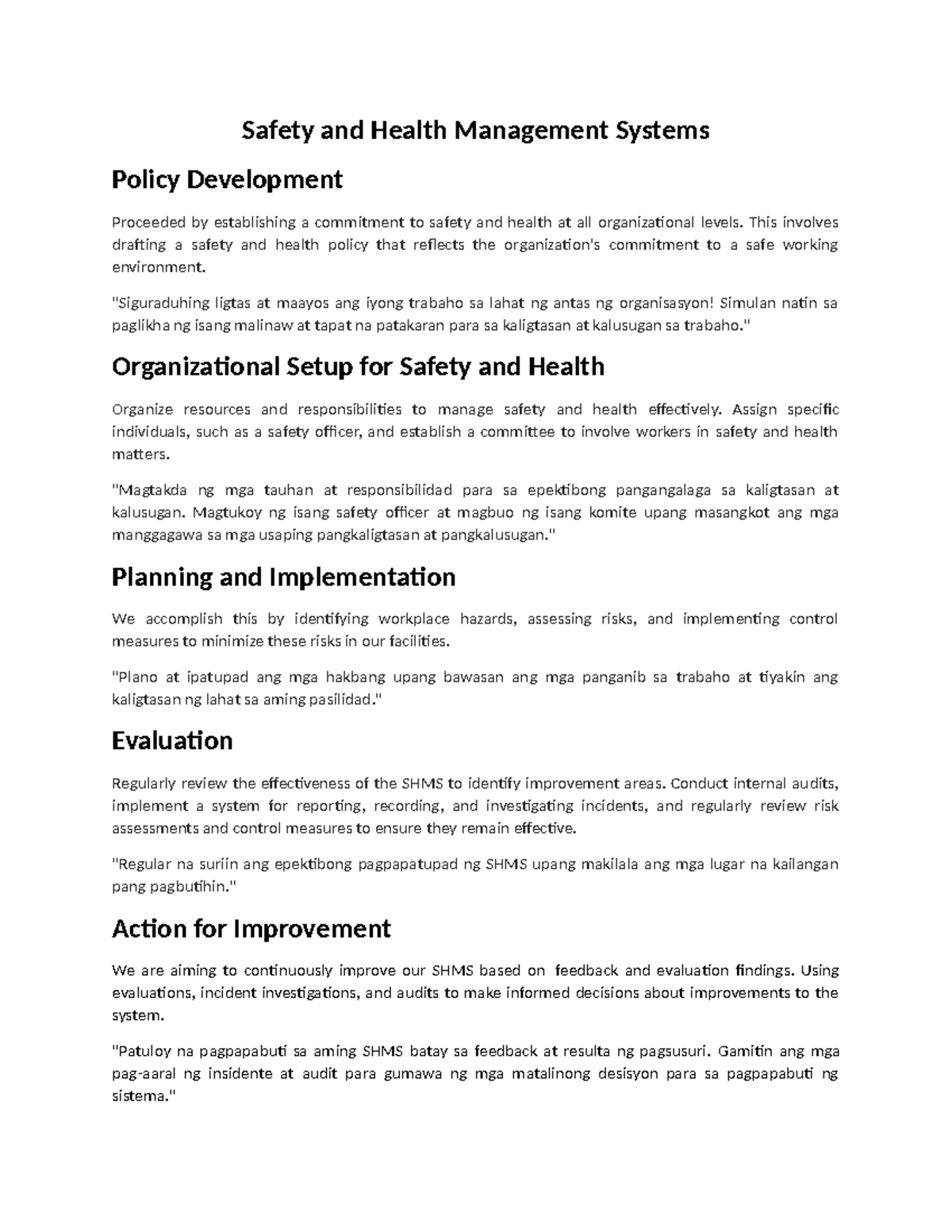 Script - Safety and Health Management Systems Policy Development ...