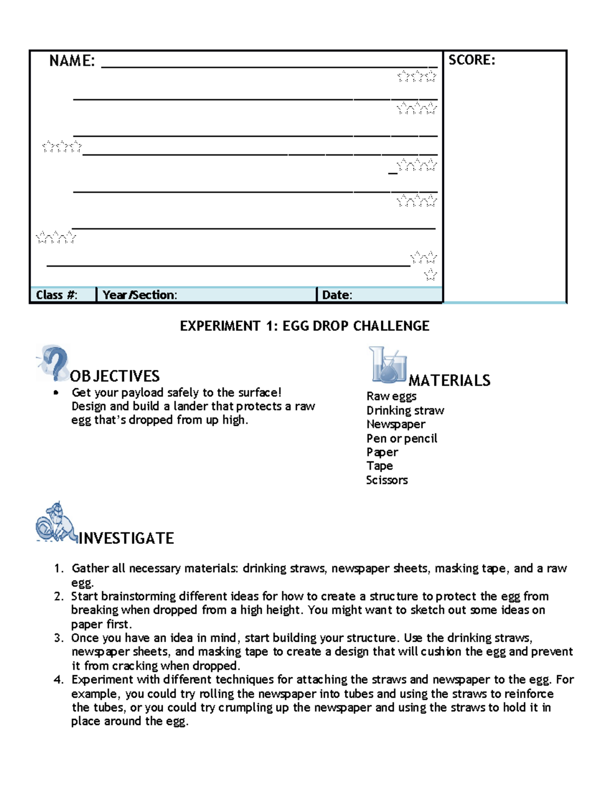 Science 9 4th experiment 1 egg drop challenge - NAME
