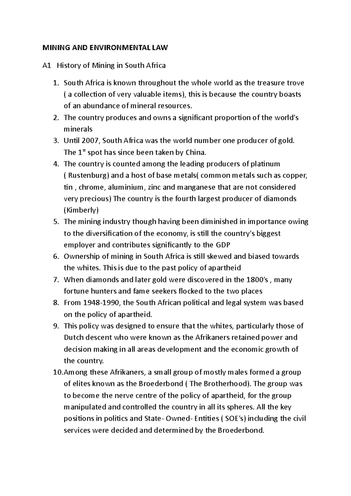 Mining and Environmental Law - MINING AND ENVIRONMENTAL LAW A1 History ...