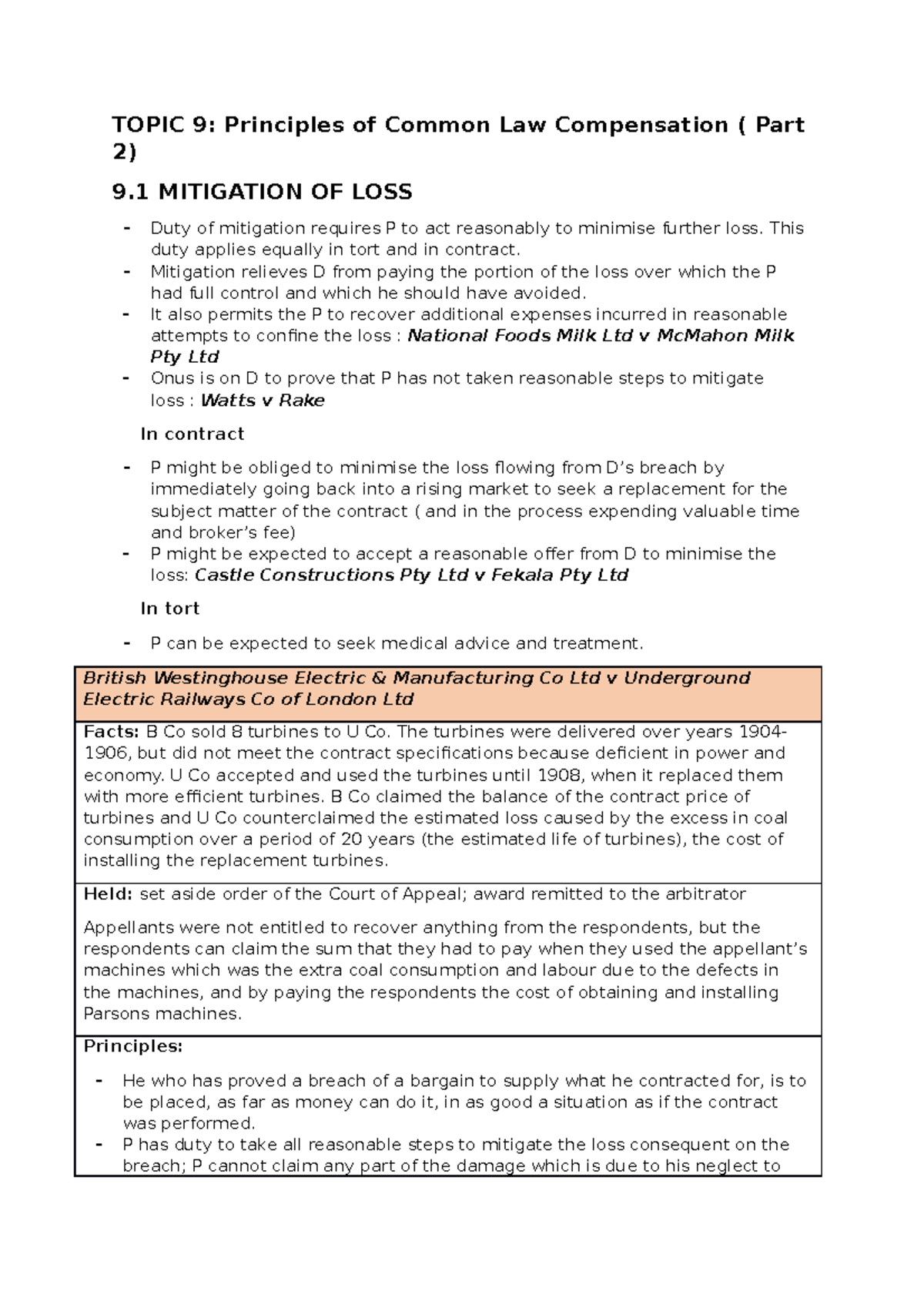 General Principles of Compensation - TOPIC 9: Principles of Common Law ...