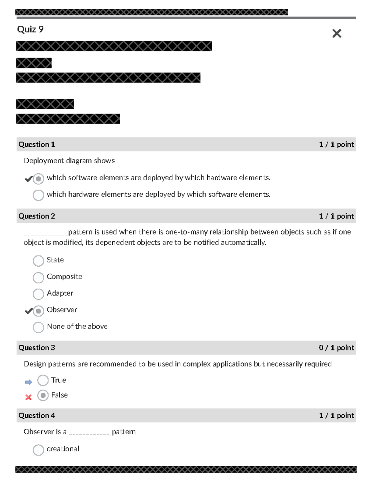 COMP 246 - Quiz 9 - Software Systems Design - Quiz 9 Question 1 1 / 1 point Deployment diagram ...