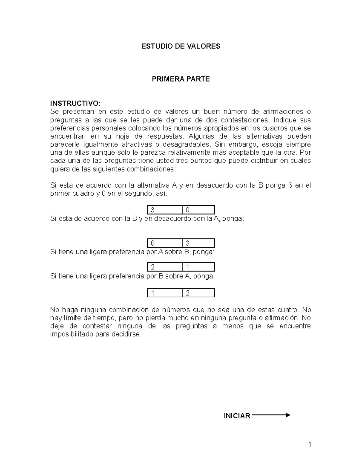 Manual Allport - ESTUDIO DE VALORES PRIMERA PARTE INSTRUCTIVO: Se ...