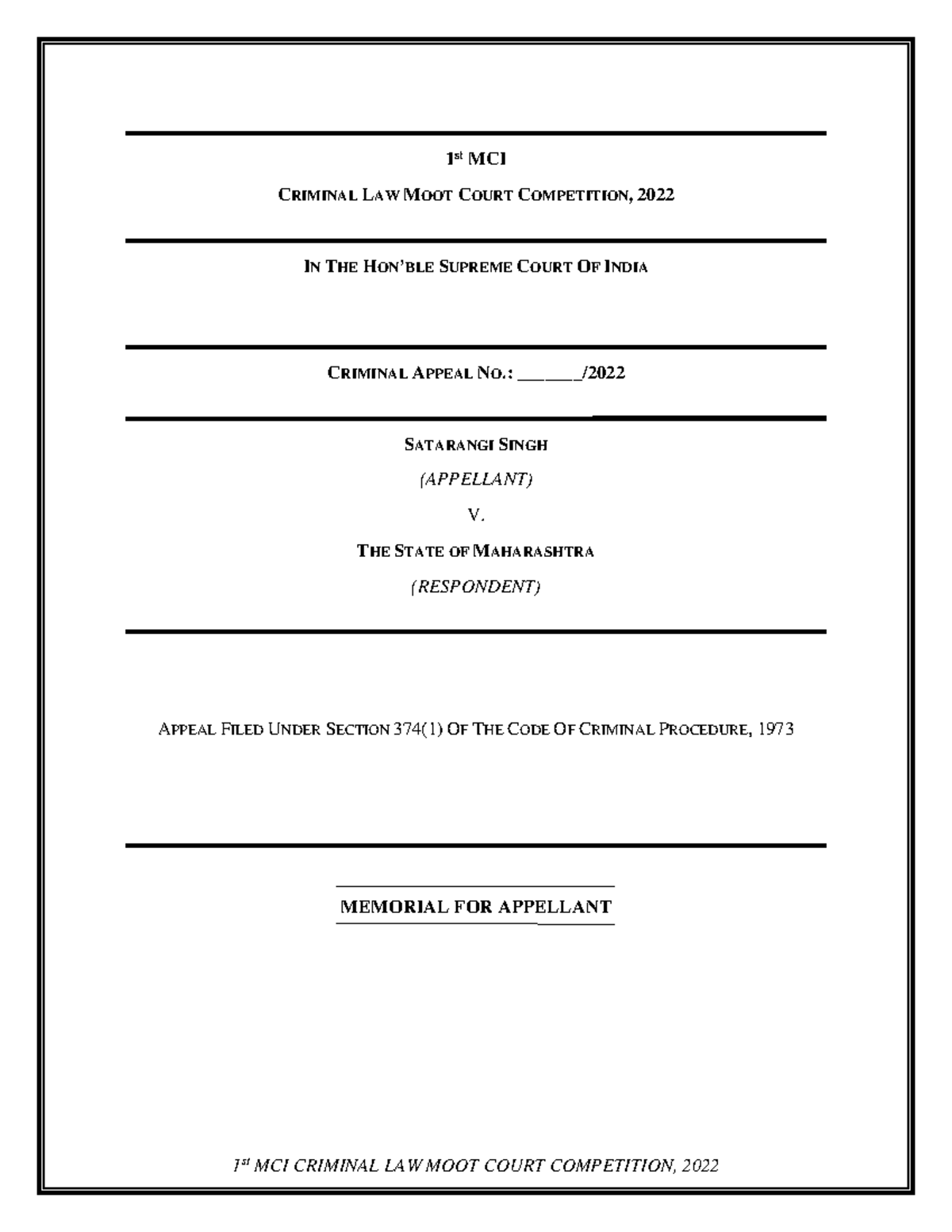 Memorial for Appellant - 1 st MCI CRIMINAL LAW MOOT COURT COMPETITION ...