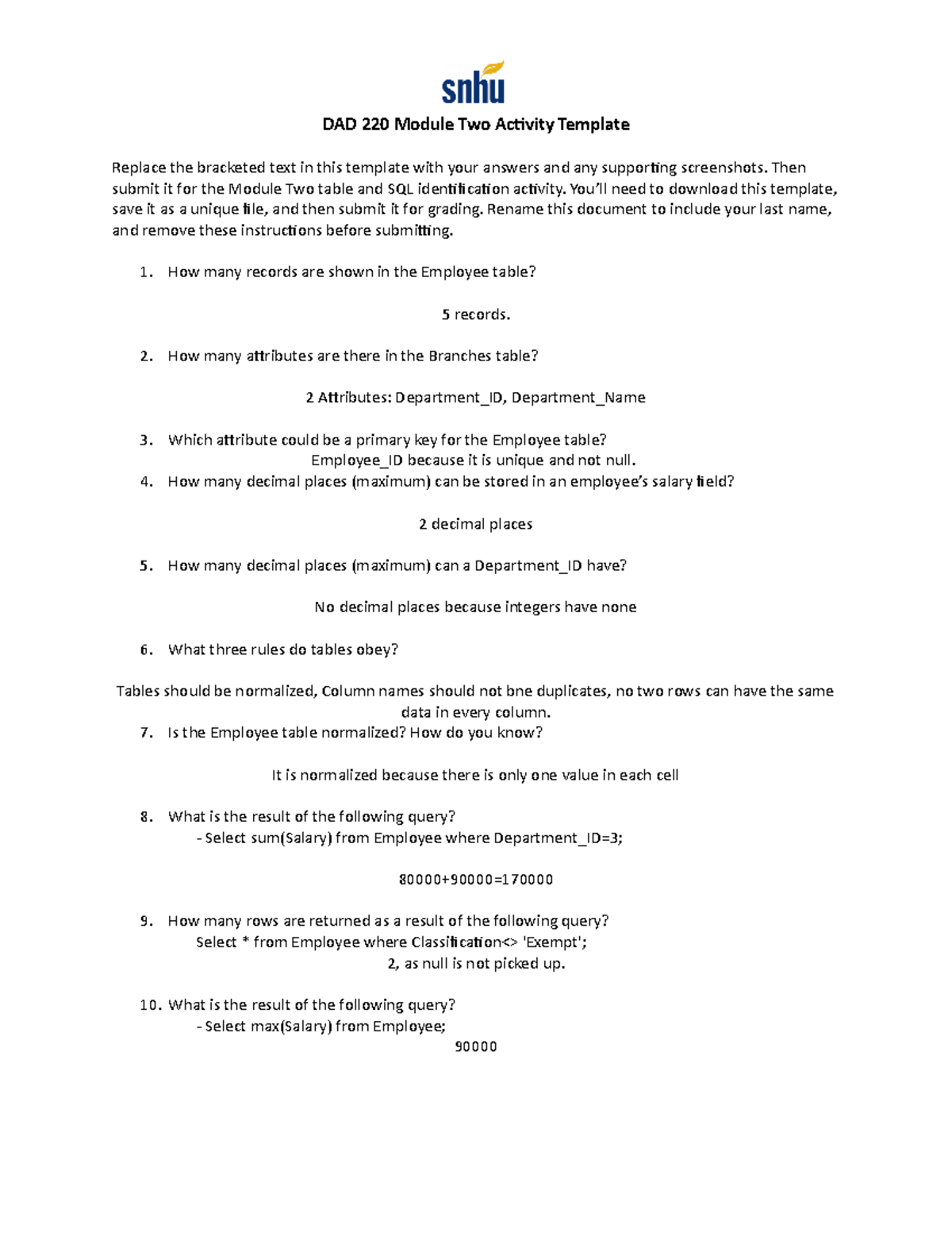 Mod2 Activity Updating Tables And Sql Identification Dad 220 Module Two Activity Template