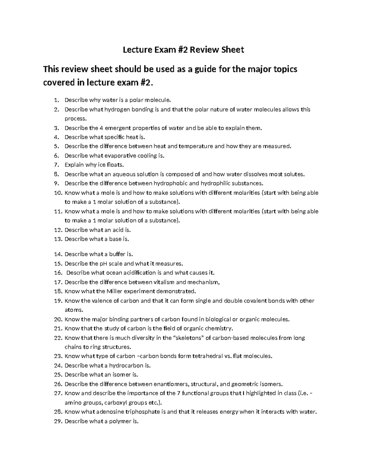 BI101 Exam #2 Review Sheet - Lecture Exam #2 Review Sheet This review ...