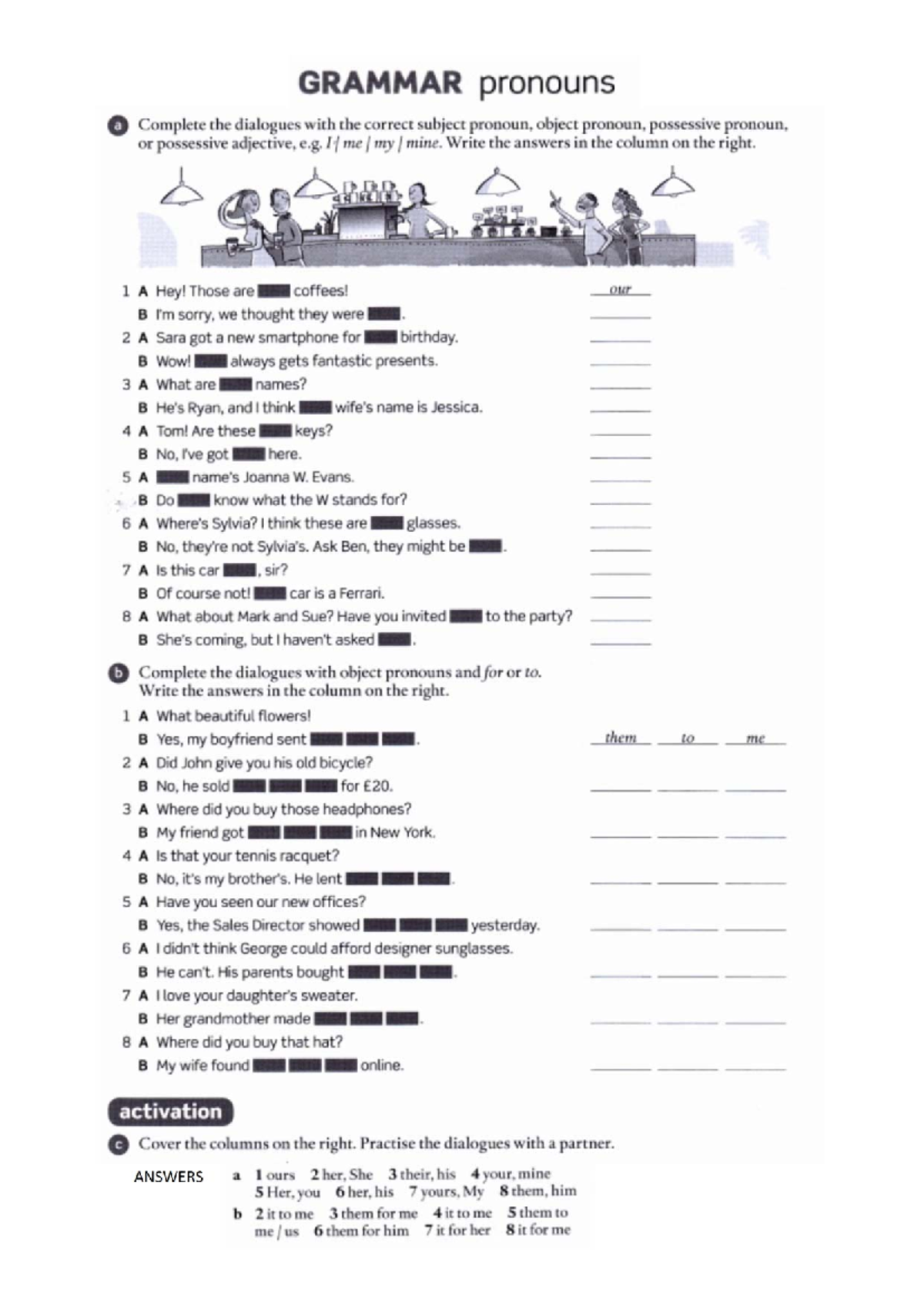 Pronouns - Ejemplo de pronombres - GRAMMAR pronouns a Complete the ...