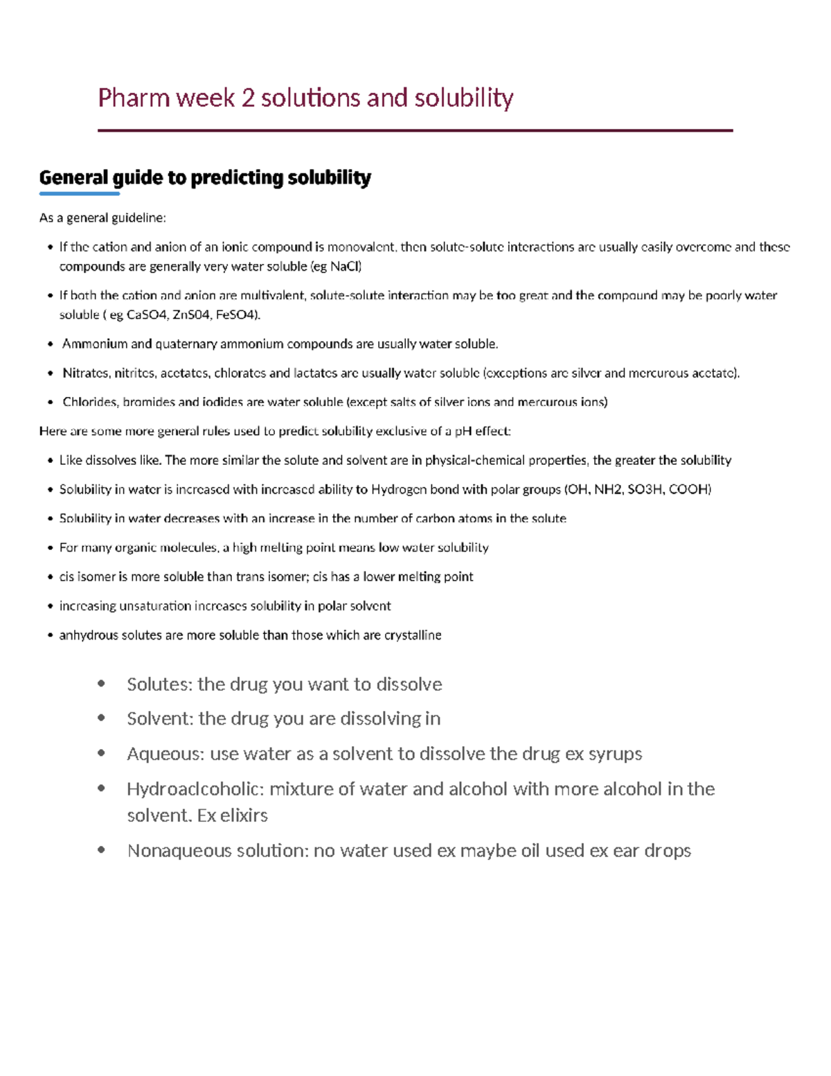 Pharm week 2 solutions and solubility - Pharm week 2 solutions and ...