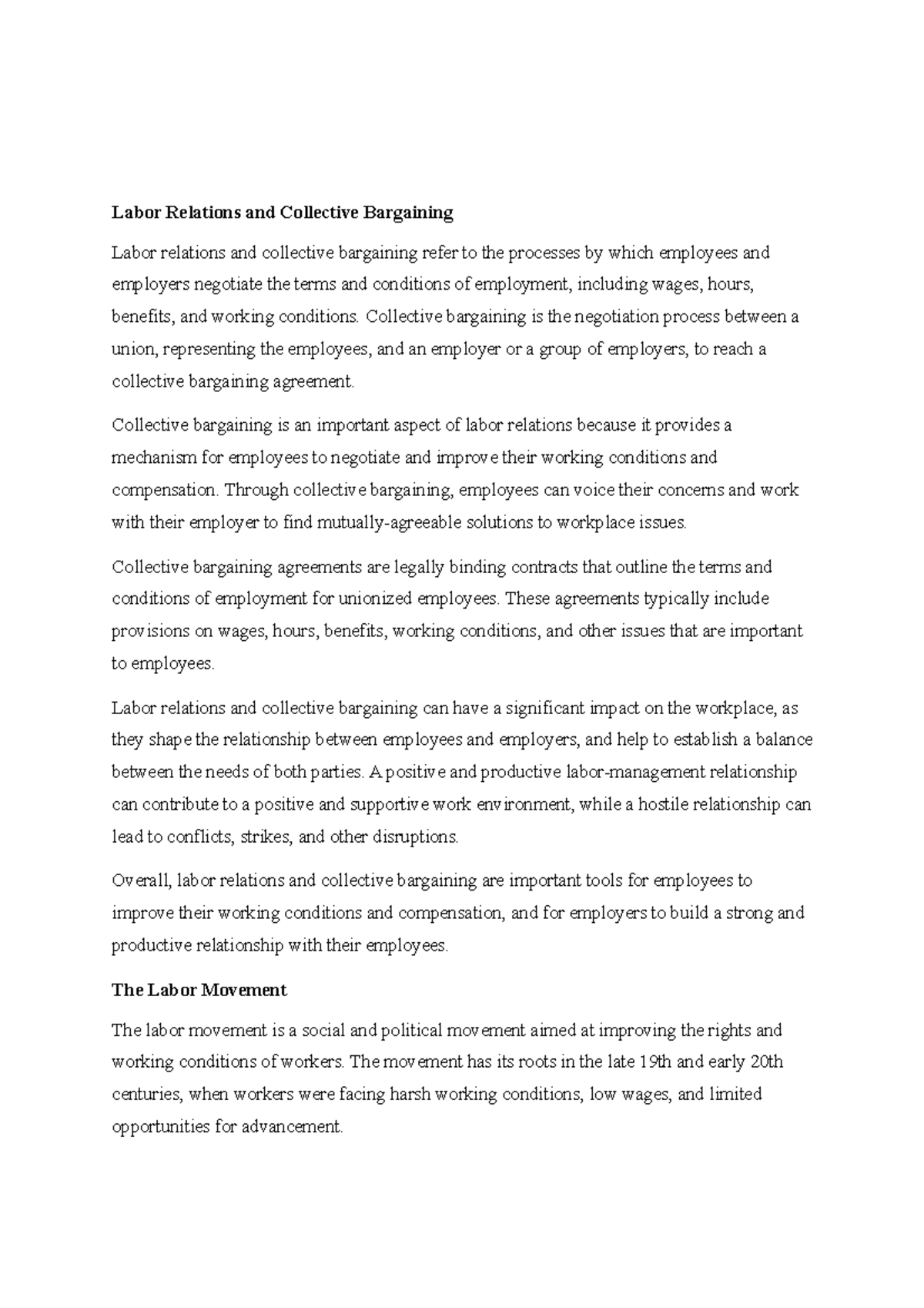 Labor Relations and Collective Bargaining - Collective bargaining is ...