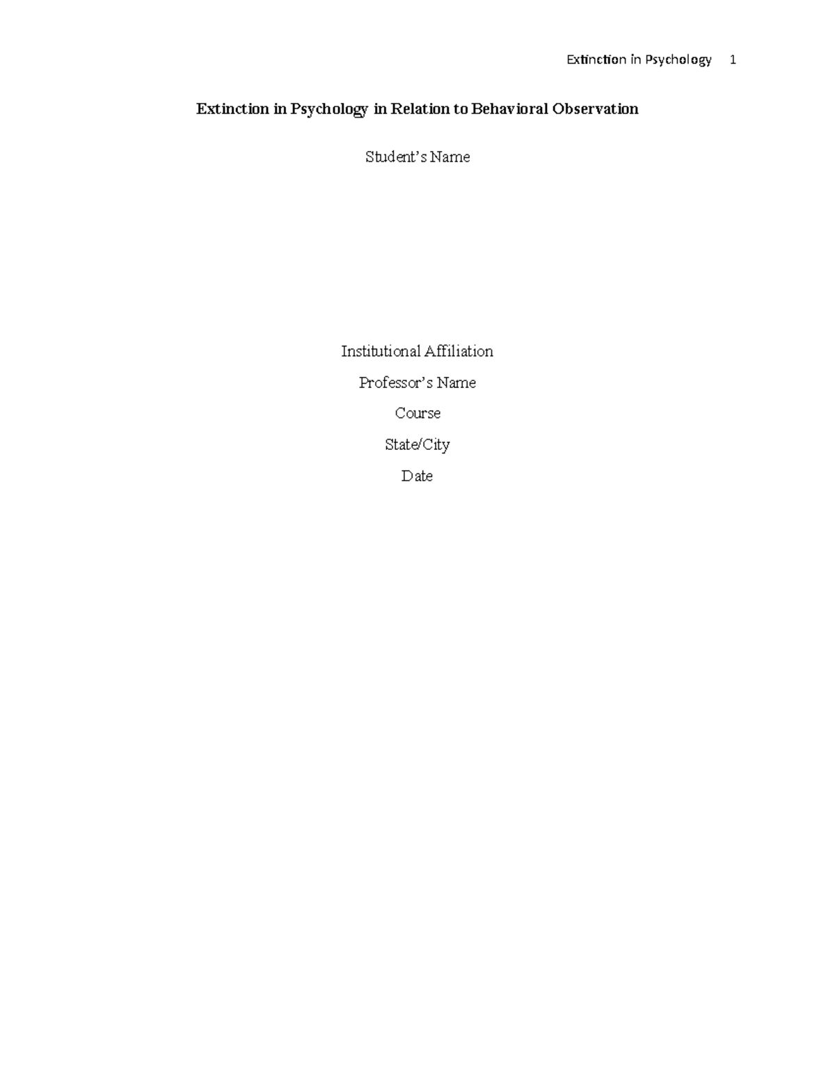 Extinction in Psychology in relation to behavioral observation ...