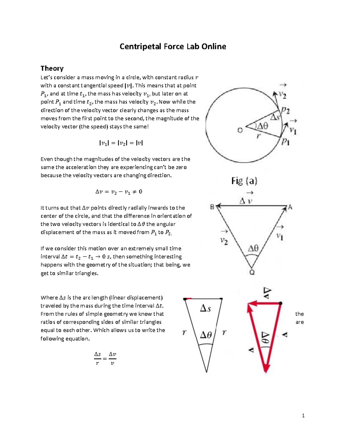 Centripetal Force Lab - This means that at point 𝑃 1 , and at time 𝑡 1 ...