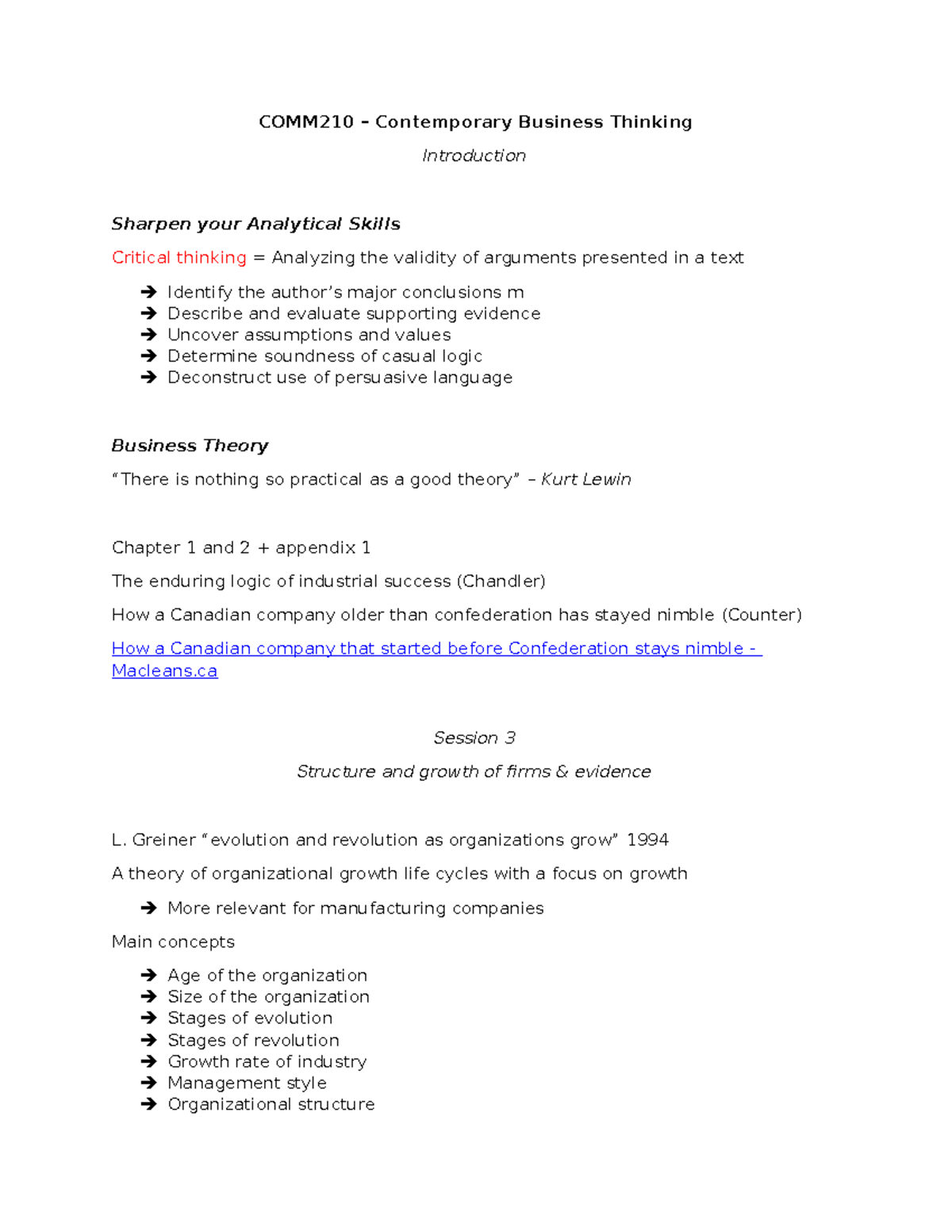 Notes - COMM210 – Contemporary Business Thinking Introduction Sharpen ...