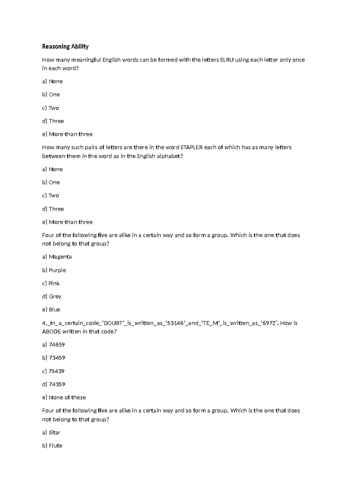 SO Previous Year paper - Reasoning Ability How many meaningful English ...