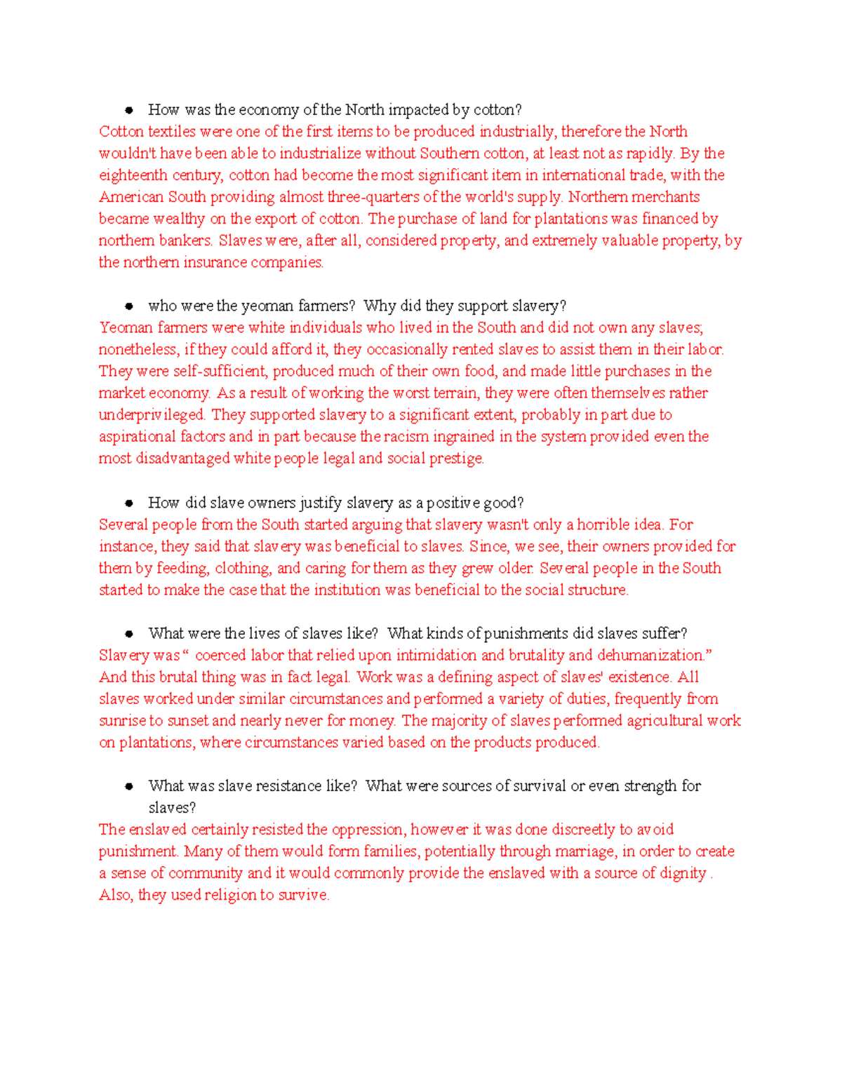 Week 10 history - notes - How was the economy of the North impacted by ...