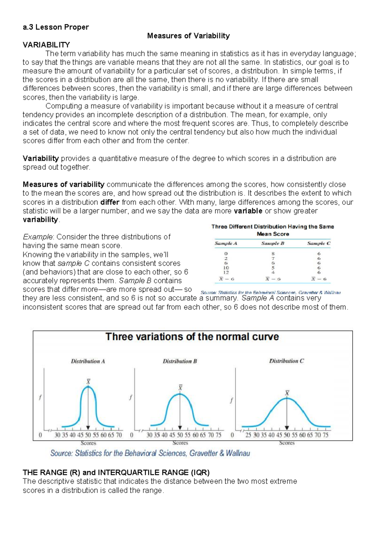 Module 4 Lesson Proper - yes - a Lesson Proper Measures of Variability VARIABILITY The term ...