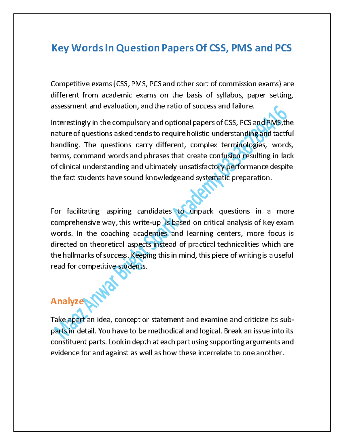 Key Words In Question Papers Of CSS abc - Interestingly in the ...