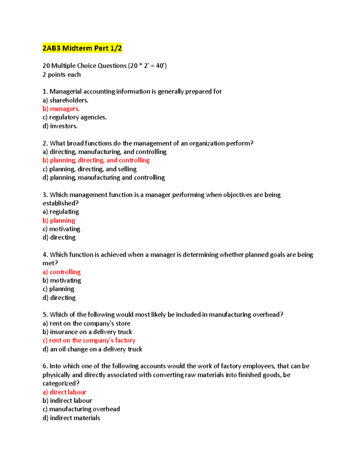 2AB3 Midterm Answers - 2AB3 Midterm Part 1/ 20 Multiple Choice ...