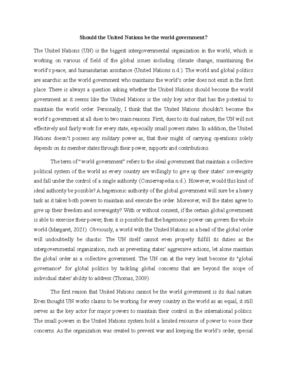 Should the United Nations be the world government - ). The world and ...