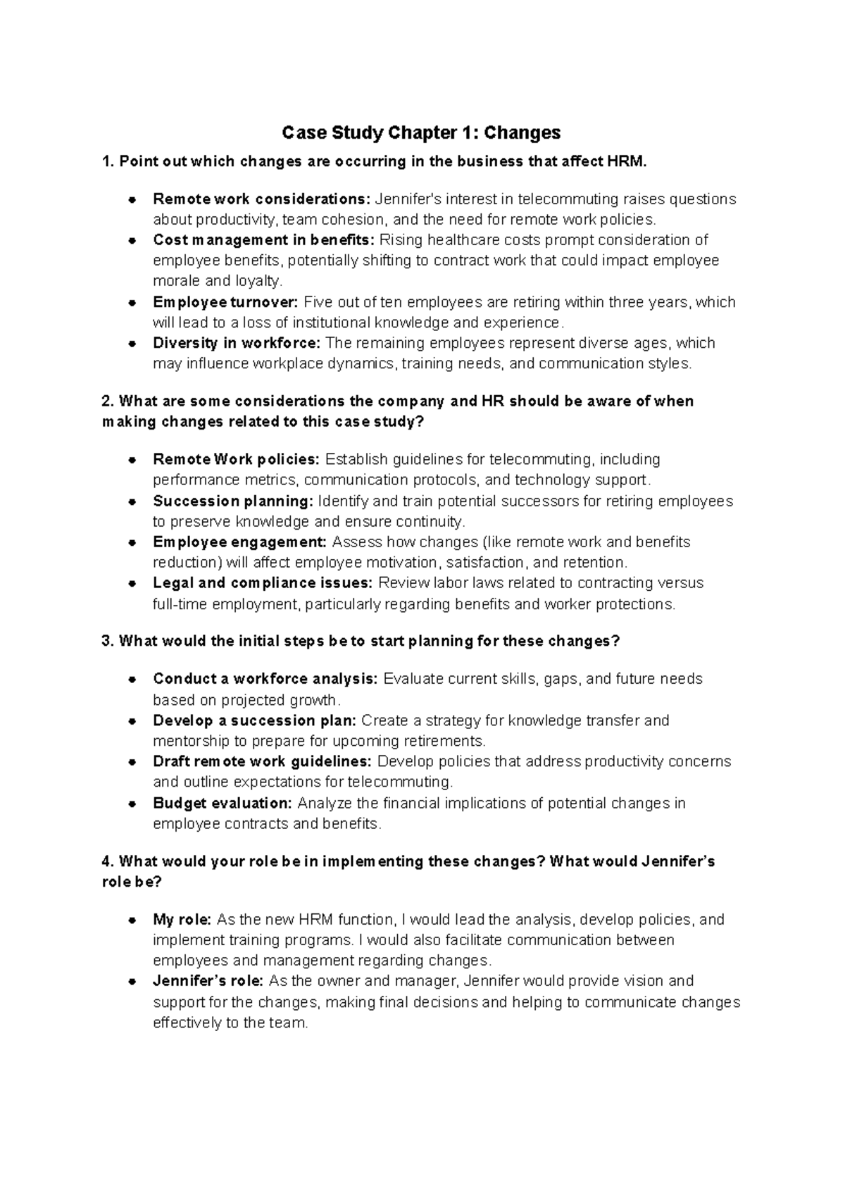 Case study Chapter 2 - nothing - Case Study Chapter 1: Changes 1. Point ...