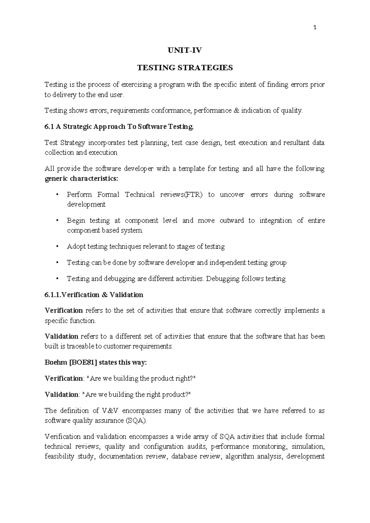 Unit4 SE Testing Stratergies - UNIT-IV TESTING STRATEGIES Testing is ...