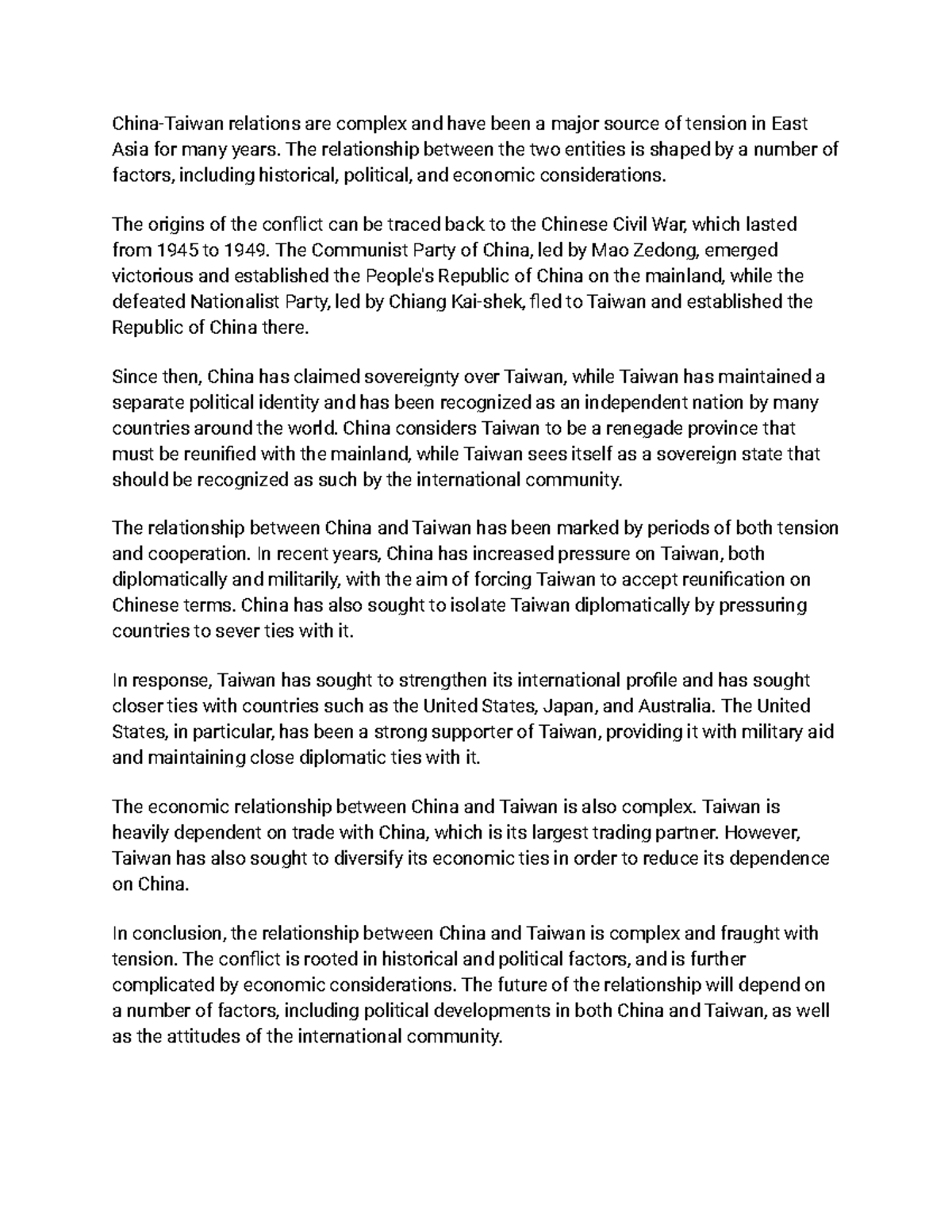 The China-Taiwan issue, and the role of the US - China-Taiwan relations ...